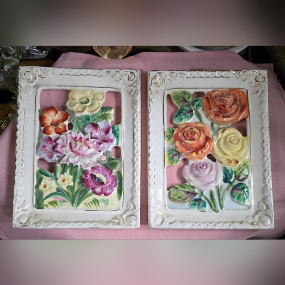 Ucagco | Art | Pair Vintage Japan 95s Ucagco Floral Ceramic Wall Art ...